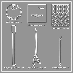 CandMak Candle Wick Kit, 60pcs Candle Wicks with Wick Stickers, Wick Holders and Candle Tags for Candle Making (Thick 4"+6"+8")