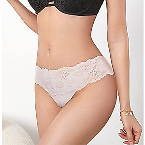Banamic Lace Underwear for Women Thongs Low Waist Panties Seamless Lace Thongs White