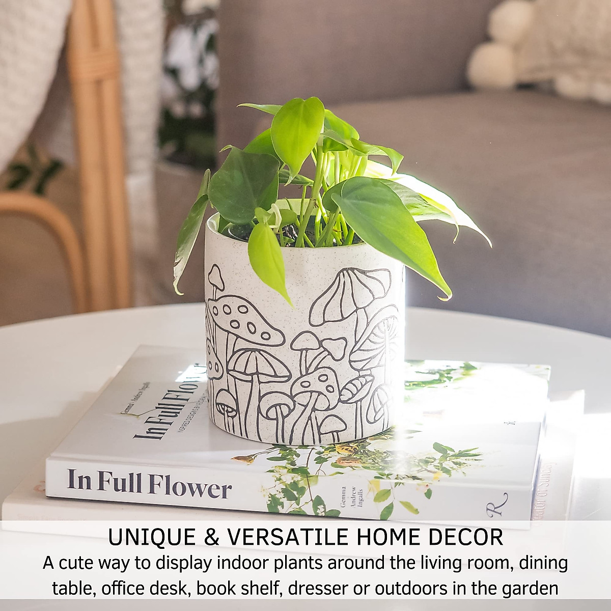 BASE ROOTS Mushroom Planter, Speckled White, Indoor/Outdoor, Holds Small Plants