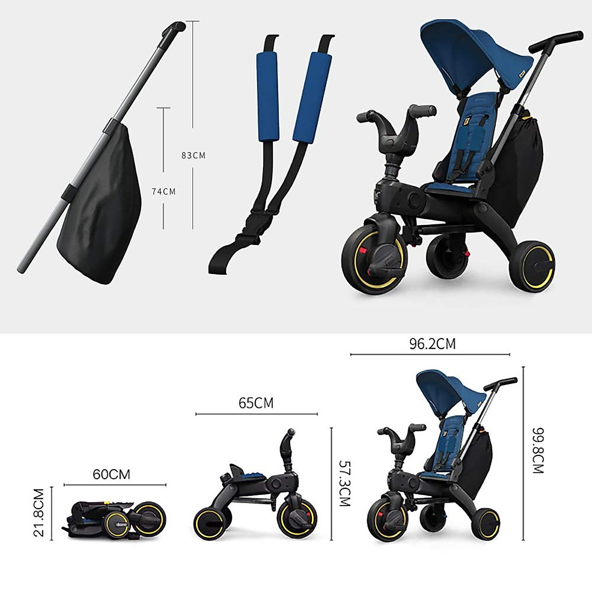 ZWJ-Children Tricycle Kid Trike Foldable Children Push Trike Portable Kids Tricycle with Seat Belt，Safe Canopy Bike, Gift for 1-3 Years Old