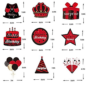 KEWEYA 9Pcs Red Black Birthday Decorations Table Honeycomb Centerpieces for Men Women Large Happy Birthday Table Topper Sign Party Supplies 16th 21st 30th 40th 50th 60th Birthday Table Décor