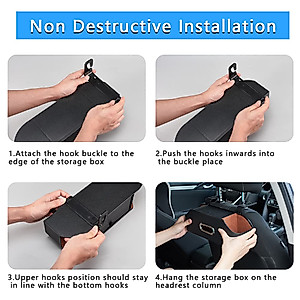 JSCARLIFE Car Headrest Backseat Organizer with Cup Holder，Backseat Storage Box Cup Drink Holders, Tissue Box & Phone Mount Bottle Cellphones Coffee Coasters Wallet Cards (Black)