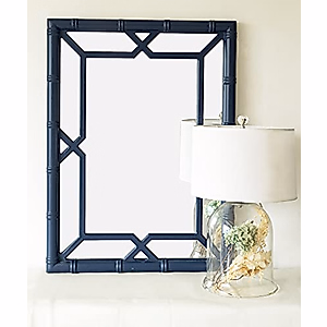 SORBARIA Bamboo-Look Solid Wood Window Pane Mirror 23" X 31" - Blue