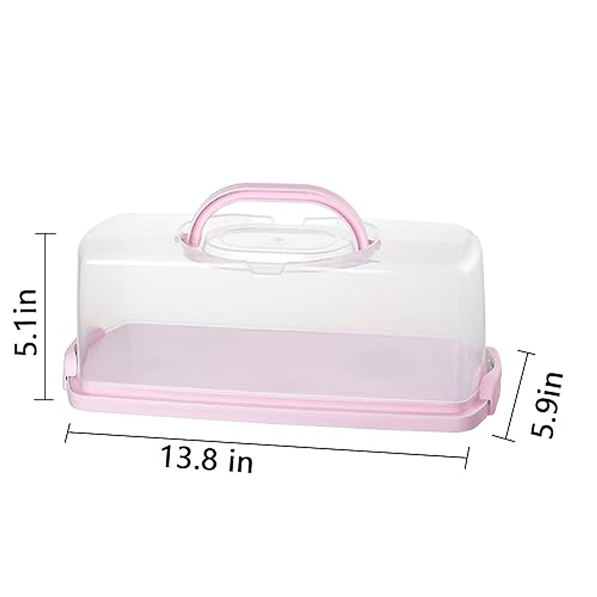 Oidium Cake Carrier with Lid and Handle,Rectangular Bread Storage with 2 Handles,Bread Container Size 13.8x5.9x5 In, BPA-Free，cake container for Transport Toast, Bread, Cake (Pink)