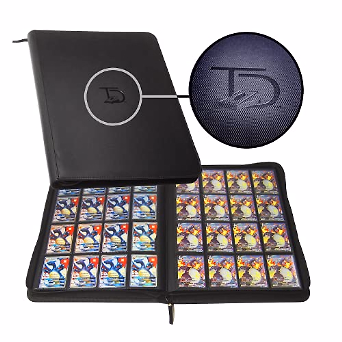 TopDeck 1000 Card Binder - TCG Portfolio - 16 Pocket Card Binder - Ringless Binder Compatible with Pokemon Cards, Yu-Gi-Oh, Magic the Gathering, and More - Side Load Sleeves - Cards Album (Black)