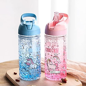 ANNAKIKI Unicorn Water Bottles for Girls, Cute Girls Water Bottles for School, Girls Unicorn Water Bottle with Straw and Safety lock, 400ML/13.5oz Kids Water Bottles for School Kids Girls, Pink