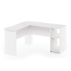 Furinno Indo L-Shaped Computer Desk with Bookshelf, White
