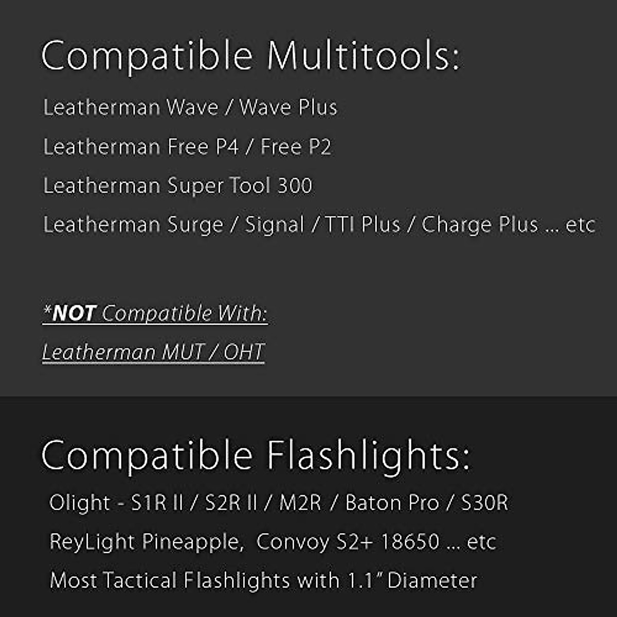 EDC Leather Belt Knife Sheath Organizer for Multitool, Fit 1.0" Diameter Flashlight, Tool Belt Pouch, Pocket Slip Pouch, EDC Tactical Key Chain Holder, Leather Key Fob, Premium Leather. Black.