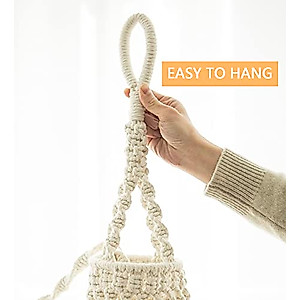 Amdermi Macrame Hanging Shelf Hanging Rope Shelf Indoor with Boho Lamp Shade Floating Square Shelves Decorative Shelf Table Holder Planter Display Rack Boho Home Decor. Ceiling Mount Rope Shelf