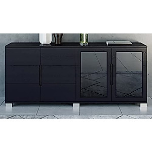 Zuri Furniture Hayes Modern Cabinet with Glass Doors - Black Oak