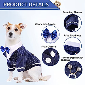 MORVIGIVE Striped Dog Tuxedo Formal Shirt, Puppy Suit Pet Costume with Bow Tie for Wedding Party Birthday, Doggie Gentleman Outfits Halloween Pet Dress-Up Cosplay Clothes for Small Medium Dogs