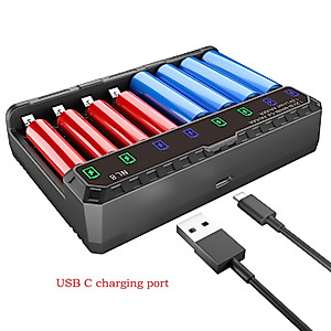NL8 1.5V 1.2V Universal Battery Charger 8Bay, Rechargeable Battery Charger with C USB Input, AA AAA Battery Charger for 1.5V/1.2V/14500 Li-ion Rechargeable AA AAA Batteries