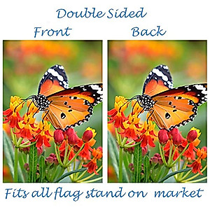 Pickako Butterfly Insects in On Orange Floral Flowers Spring Summer Natural Seasonal Garden Yard Flag 12 x 18 Inch, Double Sided Outdoor Decorative Welcome flags Banners for Home House Lawn Patio
