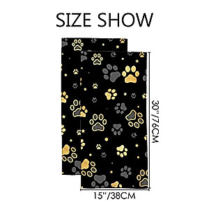 XOLLAR 2 pcs Hand Bath Towels Gold Dog Paw Print Star, Absorbent Soft Fingertip Towel Body Hair Drying Cloth for Bathroom Kitchen Gym Spa, 30” x 15” Quick Dry, 30 x 15 inches