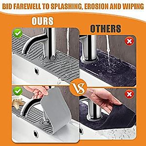 COBETE Kitchen Sink Splash Guard, 24in Faucet Mat Splash Catcher, Handle Drip Catcher Tray, Multipurpose for Kitchen Dish Drying Mats Sponge Holder and Bathroom Countertop Protect