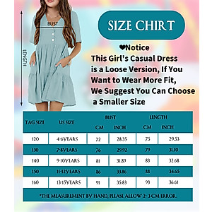 Tymidy Girls Casual Dress A-Line Midi Dress Button Down V Neck Short Sleeve Ruffle Flowy Swing Mixi Dresses for 4-15 Years Lake Green…