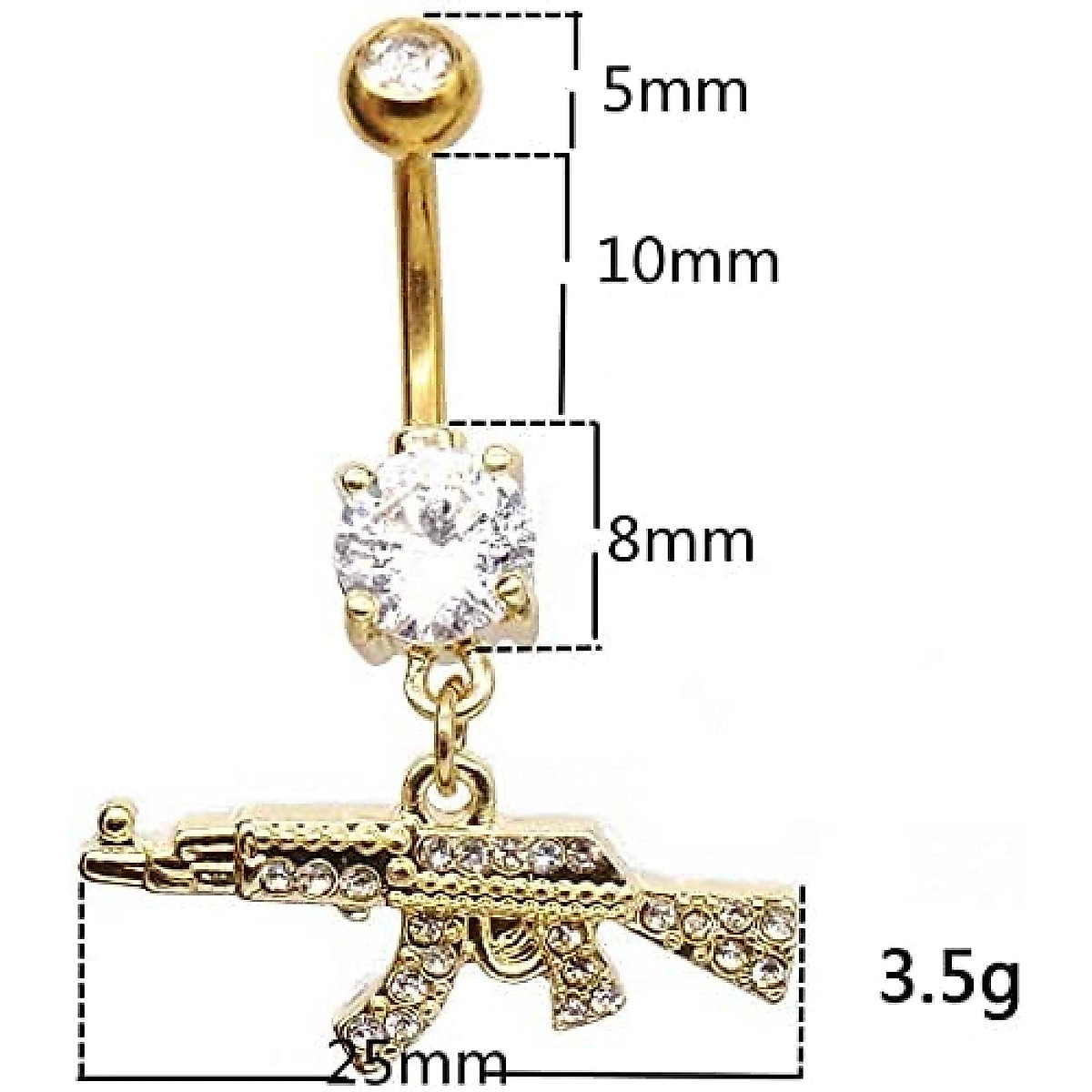 JLEXCMT Fashion Dangle Navel Ring Clear Gem Gun Belly Button Ring Body Piercing Jewelry for Women Belly Piercing Gold Silver