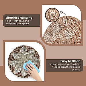 BOHO11 Boho Wall Decor Handcrafted Seagrass Boho Baskets Large Rustic Farmhouse Wall Decor; Round Woven Wicker Above Sofa or Bed Wall Decor (SeaVibe BOHO)