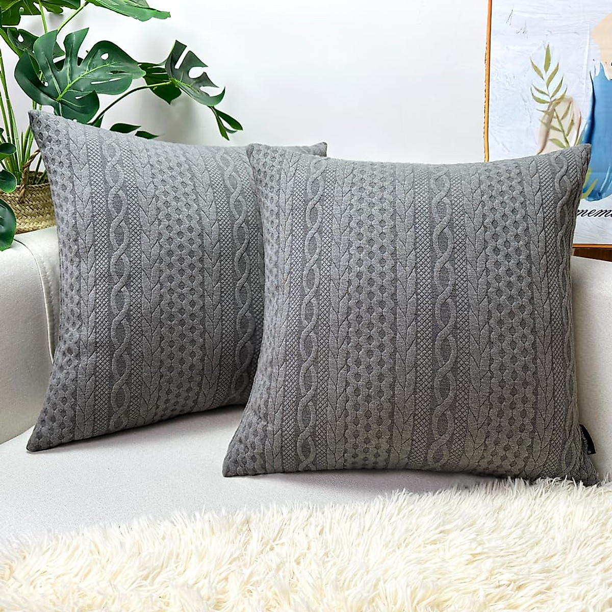 Booque Valley Gray Pillow Covers, Pack of 2 Super Soft Stretchy Pilling-Resistant Modern Cushion Covers Farmhouse Decorative Throw Pillow Cases for Sofa Bed Car Chair, 18 x 18 inch(Grey)
