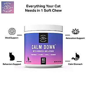 Calming Chews for Cats - Cat Calming Treats for Anxiety, Stress Relief Aid, Storms, Grooming, Fireworks, Separation, Travel, & Motion Sickness - Made in USA (60 Soft Chews- Cat)