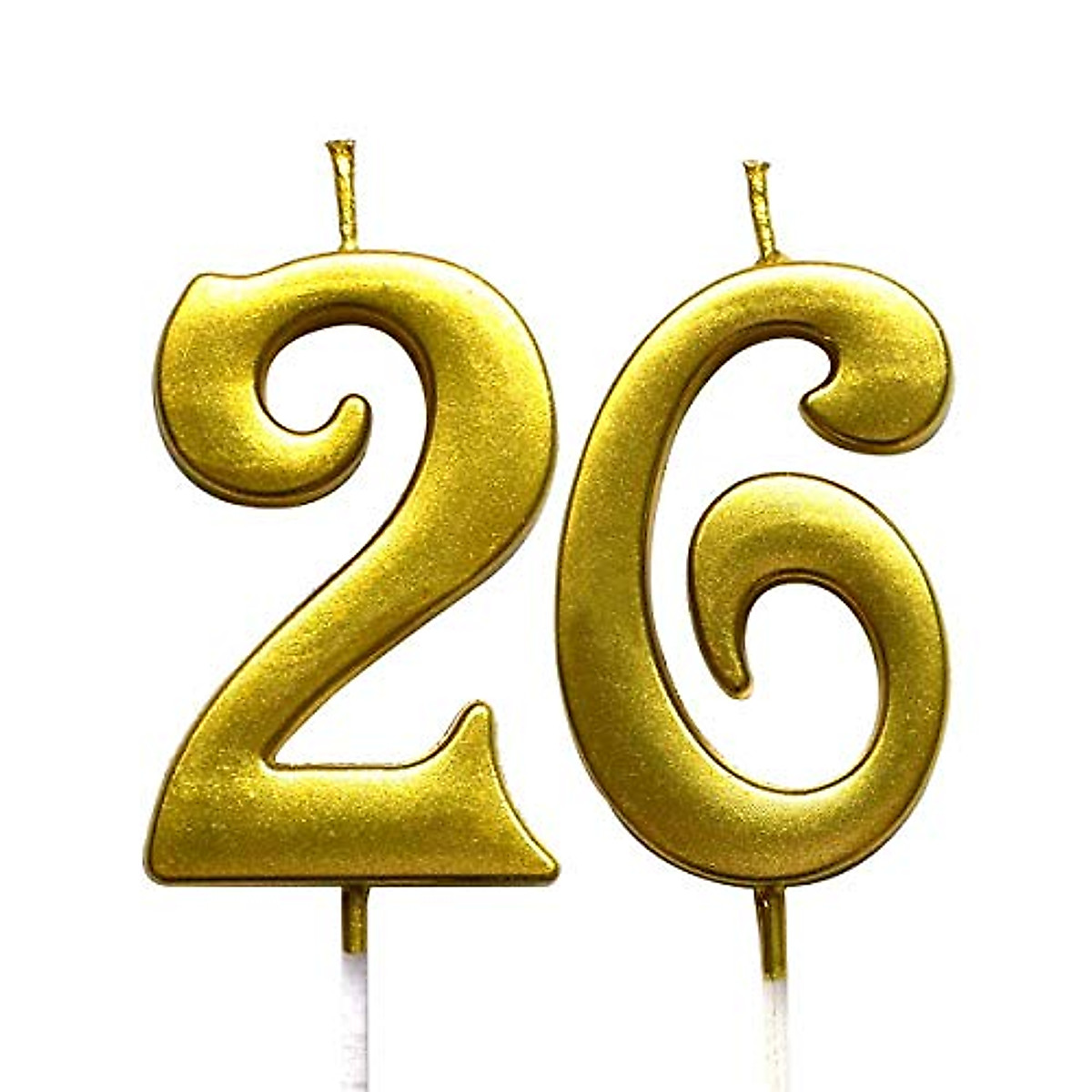 MAGJUCHE Gold 26th Birthday Numeral Candle, Number 26 Cake Topper Candles Party Decoration for Women or Men