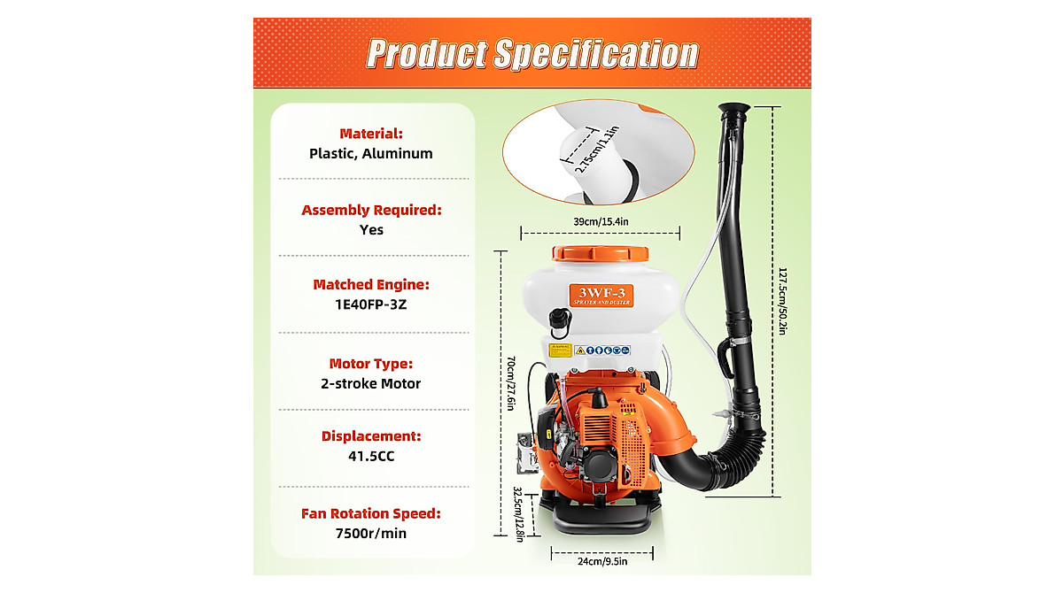 HETEPPTR Backpack Fogger Agricultural New Mister Duster 2-Stroke ...