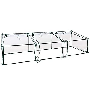Sunnydaze Mini Cloche Greenhouse with Zipper Doors - Portable Greenhouse with 3 Doors and Slanted Top - Steel Wire Frame with PVC Plastic Cover - Outdoor Mini Greenhouse - Clear