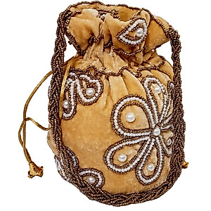 Purpledip Potli Bag (Drawstring Purse): Gold Thread Sequin Embroidery