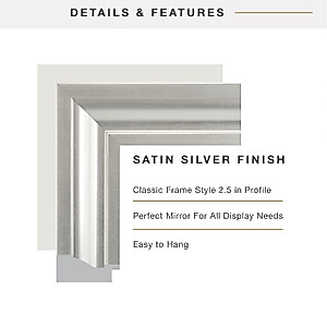 MCS Large Wall Mirror, Modern Rectangle Mirror Home Decor for Living Room, Bedroom, or Bathroom, 26.5 by 32.5 Inch, Brushed Silver