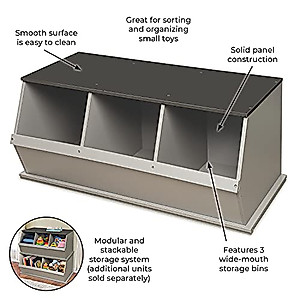 Badger Basket Three Bin Stackable Toy Storage Cubby Organizer - Woodgrain/Gray