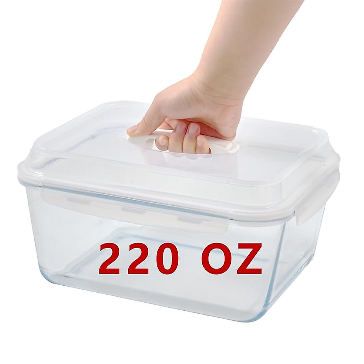 PandPot XXXXX-Large Glass Handy Container with Locking Lid 220OZ BPA Free Borosilicate Glass Family Size Party Size Extra Large Glass Locking Lid Bakeware Baking Dish with Airtight Lid with Handle