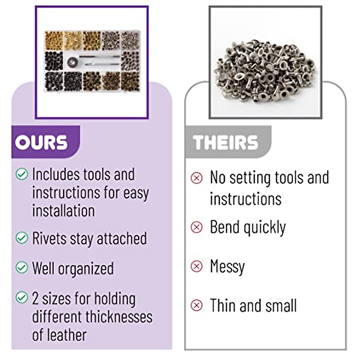 Get UNCO Leather Rivets Kit - 240pcs, 4 Colors, Tools