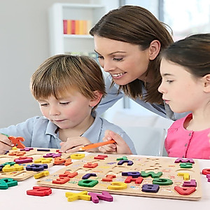 Wooden Puzzles for Toddlers 2 in 1 Wooden Peg Puzzle Set Wooden Alphabet ABC Number Puzzles Board Toddler Preschool Learning Toys for Kids Ages 1-3 Boys Toys Gifts