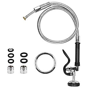 Launceter Spray Valve with 44 Inch Pre Rinse Hose,Pre Rinse Sprayer with Flexible Stainless Steel Hose for Commercial Kitchen Faucet, Black, 1 Set