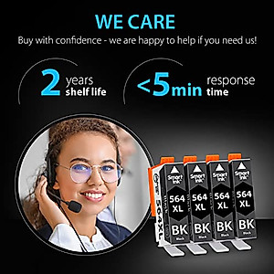 Smart Ink Compatible Ink Cartridge Replacement for HP 564XL 564 XL (4 Black Combo Pack) for Photosmart 6525 6520 7520 5520 7510 5510 7525 6515 6510 B210 C410 5514 B209 B209a C309 C309 OfficeJet 4620