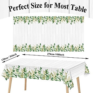 3 Pieces Eucalyptus Leaf Tablecloths Sage Green Baby Shower Birthday Party Decorations Eucalyptus Leaves Plastic Table Covers Tropical Plant Table Cloths for Birthday Wedding Table Party Supplies