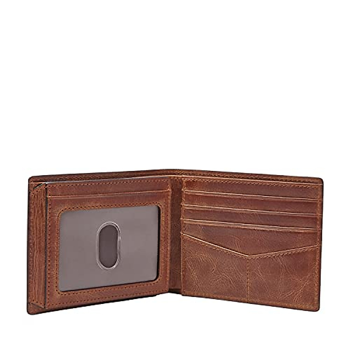 Fossil Men's Derrick Leather RFID-Blocking Bifold with Flip ID Wallet, Brown, (Model: ML3681200)