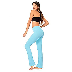 DEAR SPARKLE Bootcut Leggings for Women | Slim Look Bootleg Opaque Yoga Pants w Pocket + Plus Size (C5) (Sky, 3X-Large)