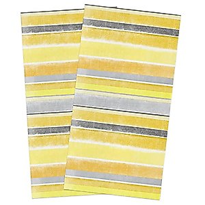 Kitchen Towels Set Ombre Yellow Grey Stripe Hand Towels Dish Towel Geometric Design Dishcloths 2 Pack, 18x28 Inches Absorbent Soft Cotton Dish Cloths Bar Towels & Tea Towels
