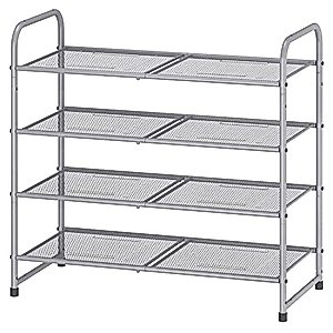 Simple Trending 4-Tier Stackable Shoe Rack, Expandable & Adjustable Shoe Shelf Storage Organizer, Metal Mesh, Silver