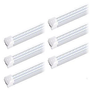 FALANFA 8FT T8 V Shape Integrated Tube Light Double Side 4 Row,120W LED Shop Light Fixture, AC85-277V 14400 Lumens 6000K Cold White, LED Cooler Door Light 6 Pack