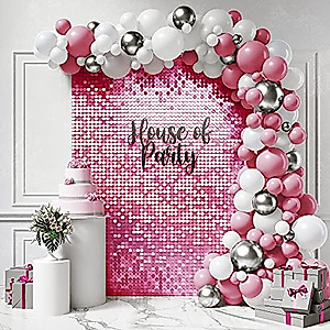 HOUSE OF PARTY Pink Shimmer Wall Backdrop - 24 Panels Round Sequin Shimmer Backdrop for Birthday Decorations | Wedding, Graduation & Bachelor Party Supplies