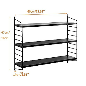 Praktiban Wall Mounted 3 Tier Floating Shelf, Adjustable Hanging Display Shelf Bathroom Shelf, Storage Shelf for Plants, Books and Decorations, Bookshelf for Office, Black