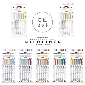 Zebra Mildliner WKT7-5C-N Highlighter, Slightly Fluorescent Colors, 5 Colors