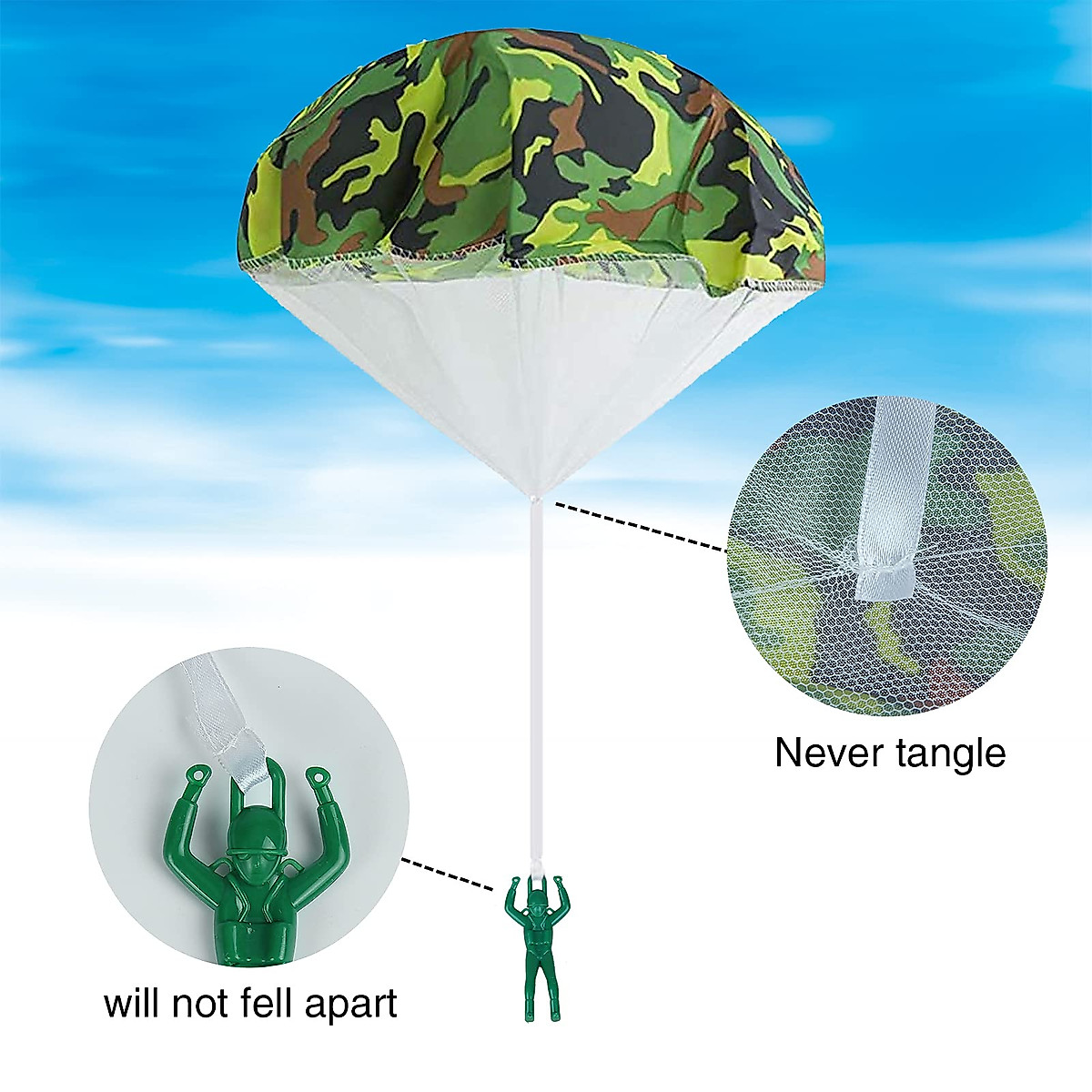 ZWBLZY Army Camo Parachute Toys for Kids - Hand Throwing Kids Outdoor Games Toys ，Army Men Action Figures Tangle Free Throwing Toy Parachute Outside Toys Gifts for Kids Ages 3-16