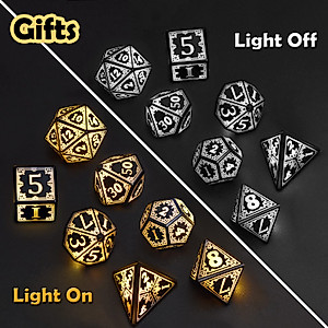EXCECAR Rechargable DND Dice Set, Light Up Dice, 7PCS Glowing LED Dice Electronic Dices, D&D Polyhedral Dice Set for RPG Role Playing Table Game