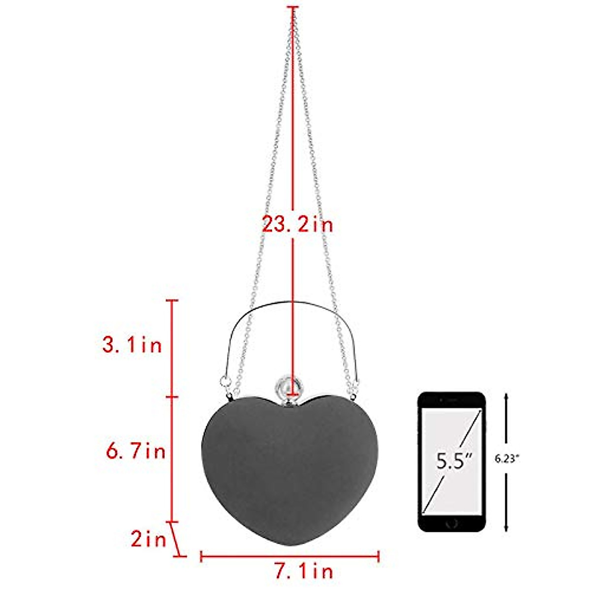 Sun Kea Women Heart Shaped Handbag Mini Clutch Chain Purse Chic Shoulder Bag Evening Tote (A-Black)