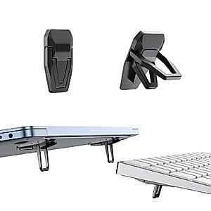 PONICOR Zinc Alloy Computer Keyboard Stand for Desk, Foldable Keyboard Riser with 2 Angle Adjustable, Self-Adhesive Invisible Laptop Stand for Desk, Mini Portable Keyboard Lift (2pcs, Black)