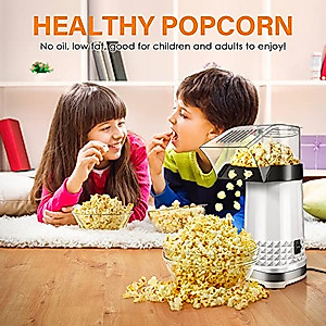 Popcorn Maker, Hot Air Popcorn Popper, 1200W Electric Popcorn Machine with Measuring Cup, No Oil Healthy Snack, Perfect for Home, Party and Family (White)