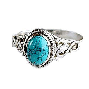 Koguxuix Fashion Genuine Women's 925 Sterling Silver Ring Oval Cut Natural Bohemia Turquoise Jewelry Birthday Proposal Hollow Engagement Party Band Rings Size 6-10 (6)